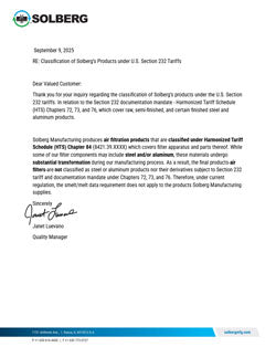 Steel Aluminum and Derivatives – Solberg Manufacturing, Inc.